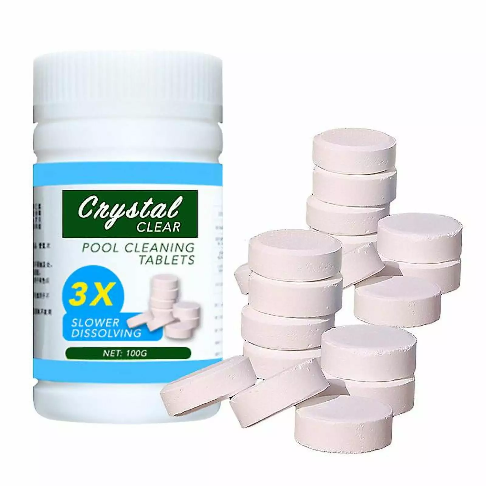 100pcs Tablets Pool Cleaning Tablet Floating Chlorine Hot Tub Chemical ...
