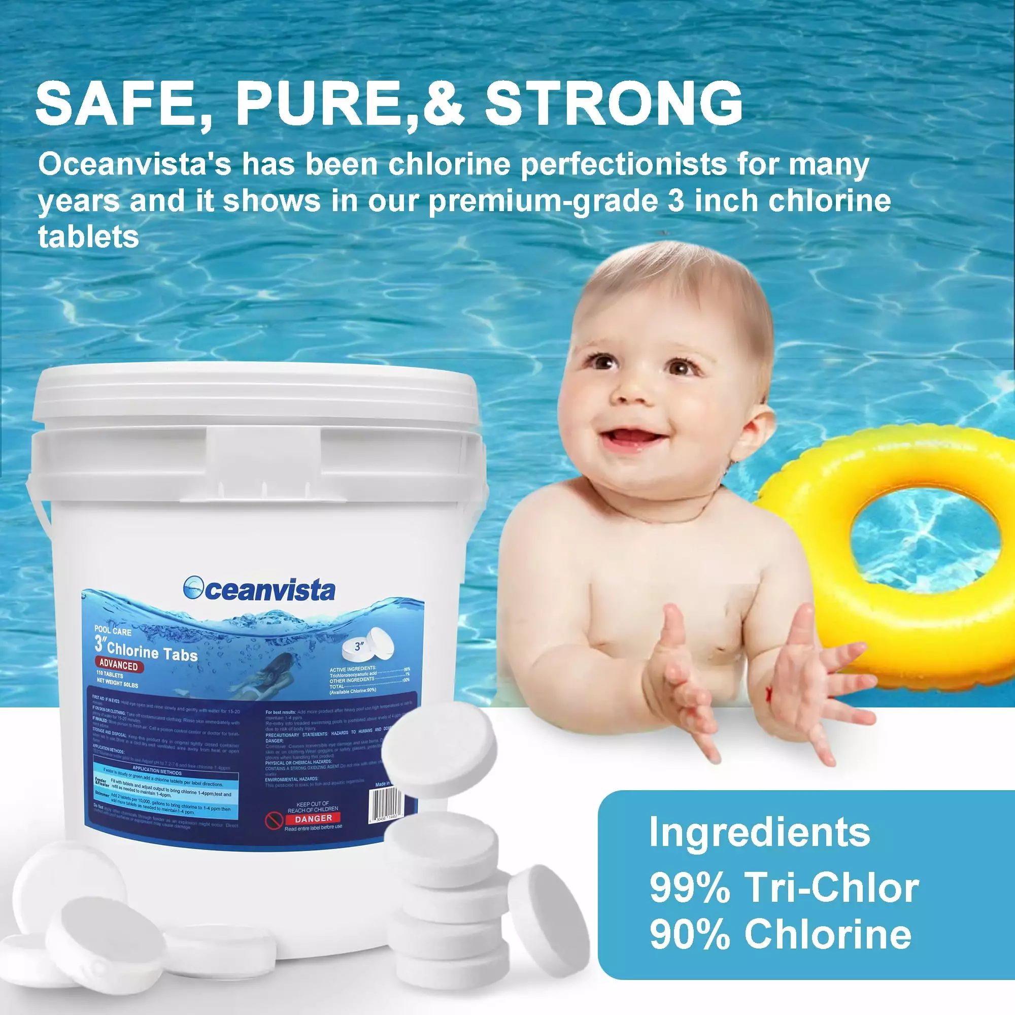 Oceanvista 3 Inch Swimming Pool Chlorine Tablets - Swimming Pools, Pool ...