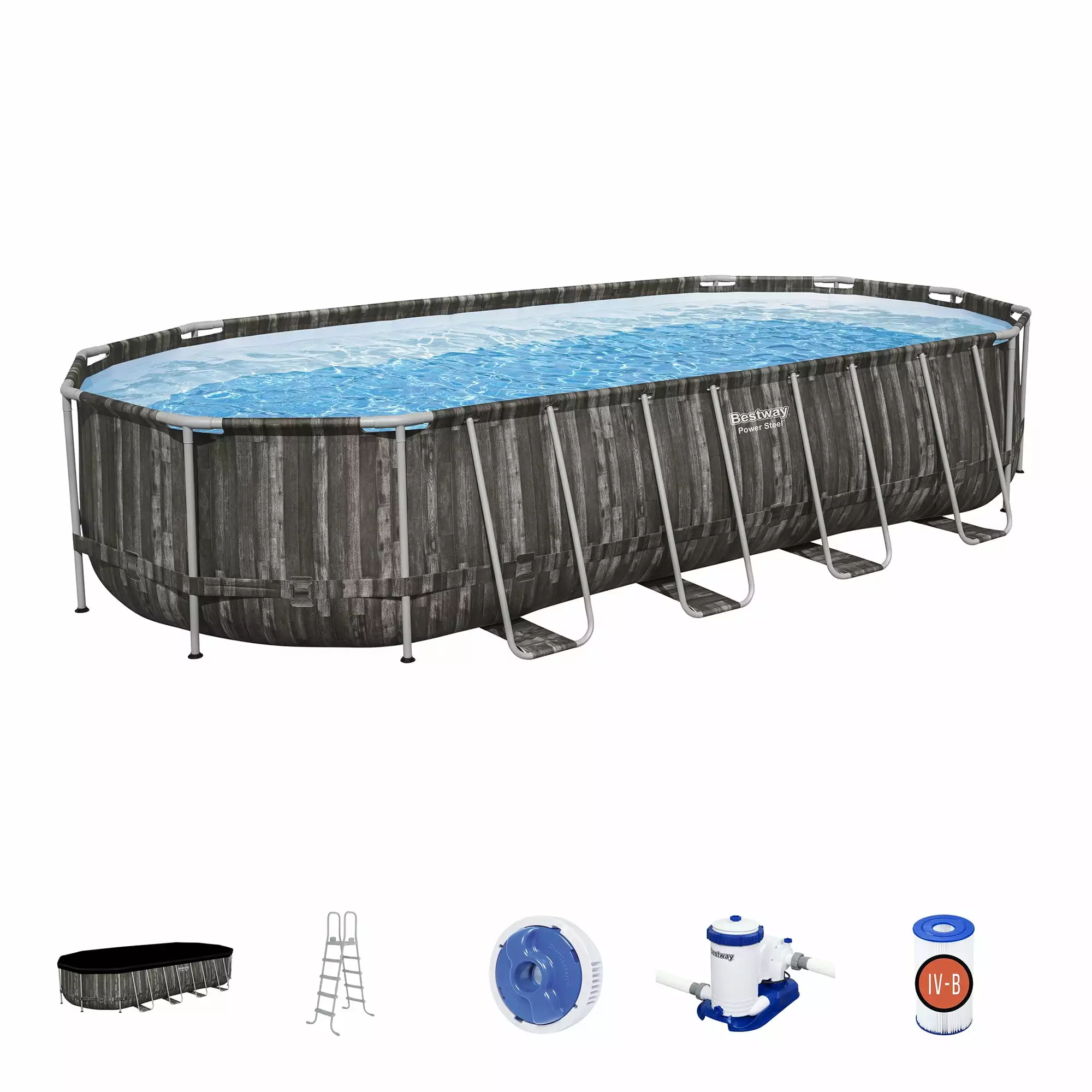 Bestway Power Steel 24' x 12' x 52 Oval Above Ground Swimming Pool Set ...