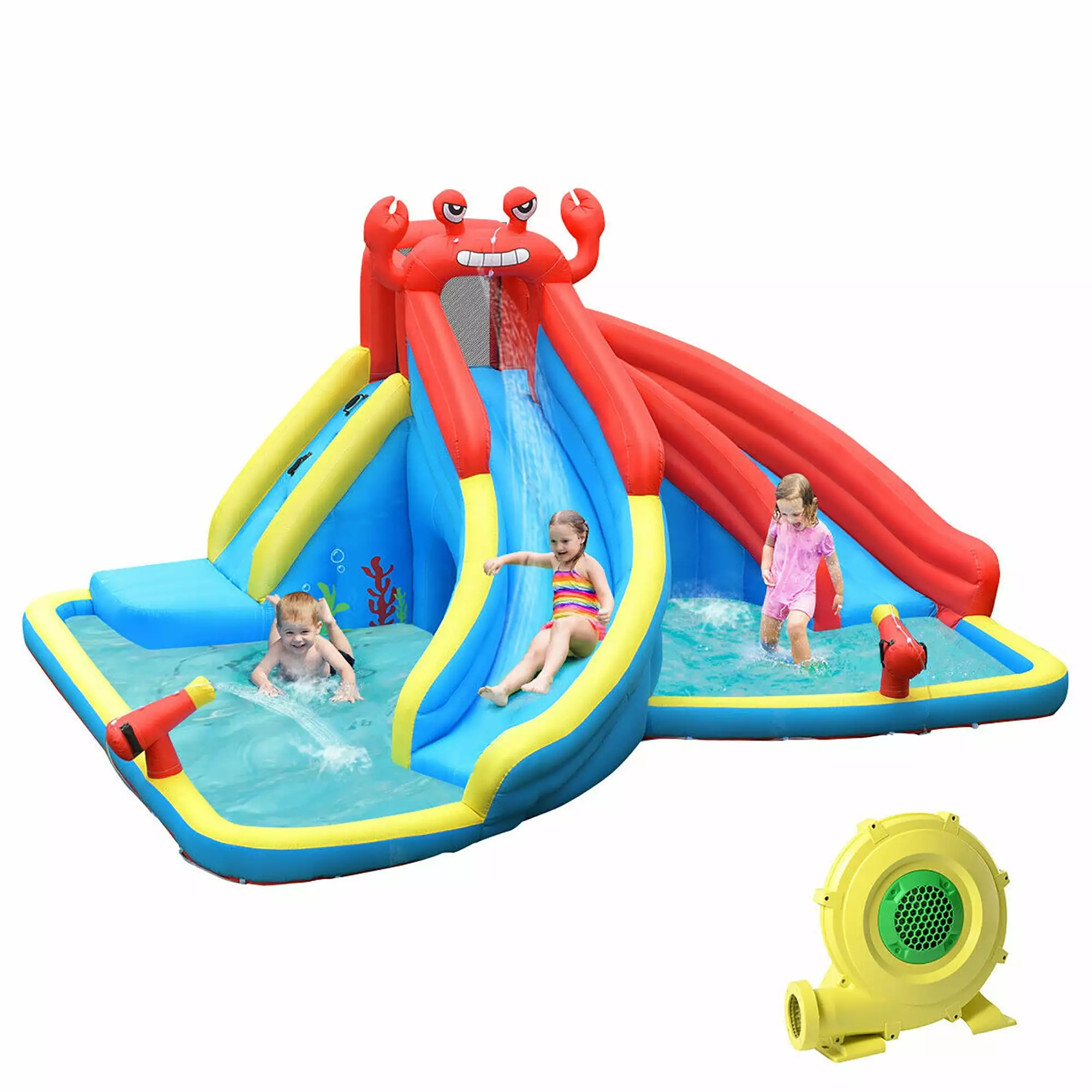 Costway Inflatable Water Slide Crab Dual Slide Bounce House Splash Pool ...