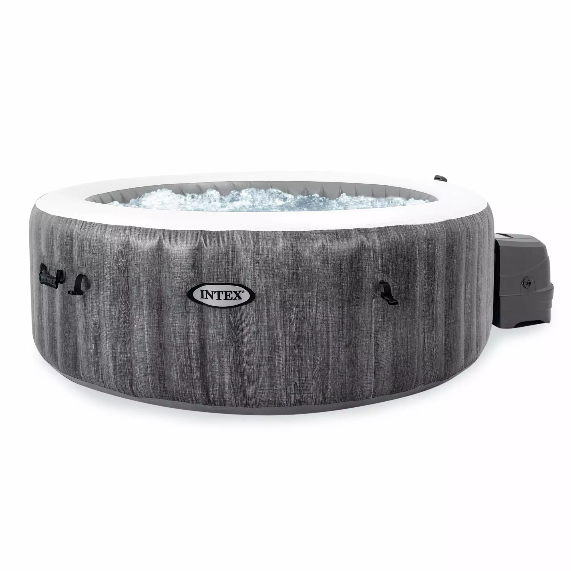 INTEX PureSpa Plus Greywood Deluxe 4 Person Inflatable Hot Tub Spa w ...